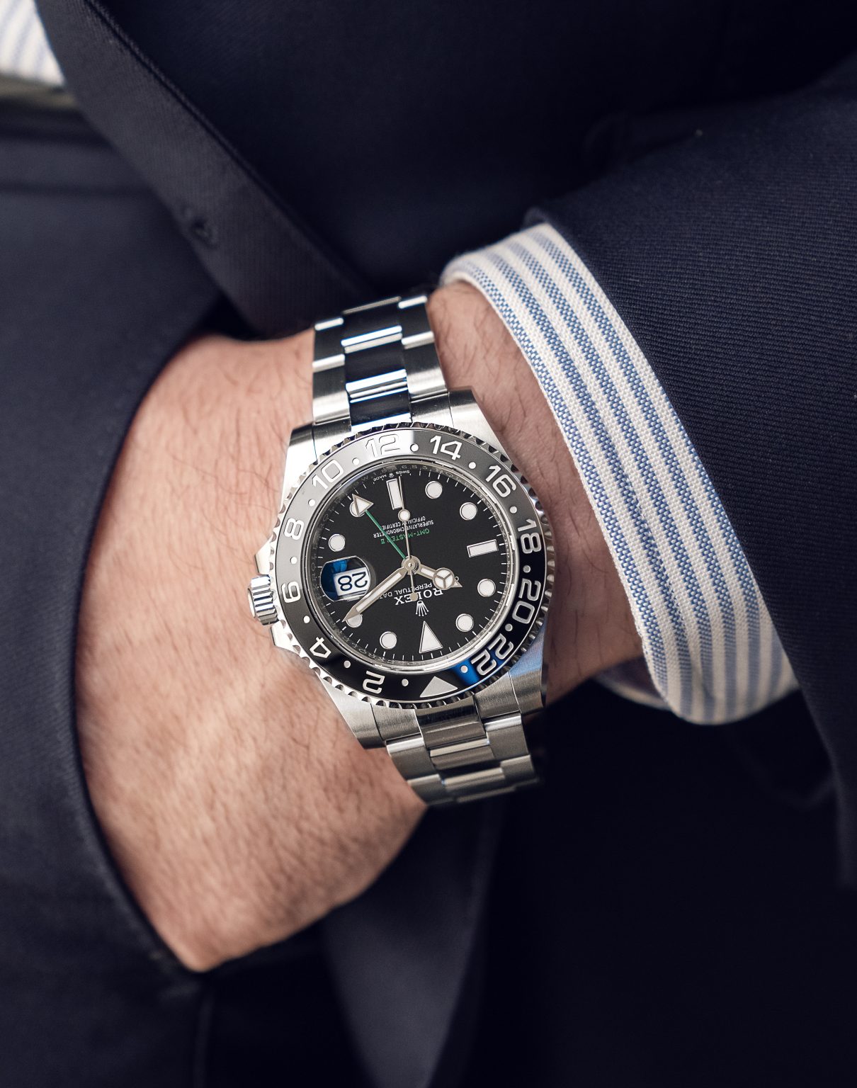 Rolex GMT Master II Ref. 126710GRNR ze stali, z szaro-czarnym bezelem ...